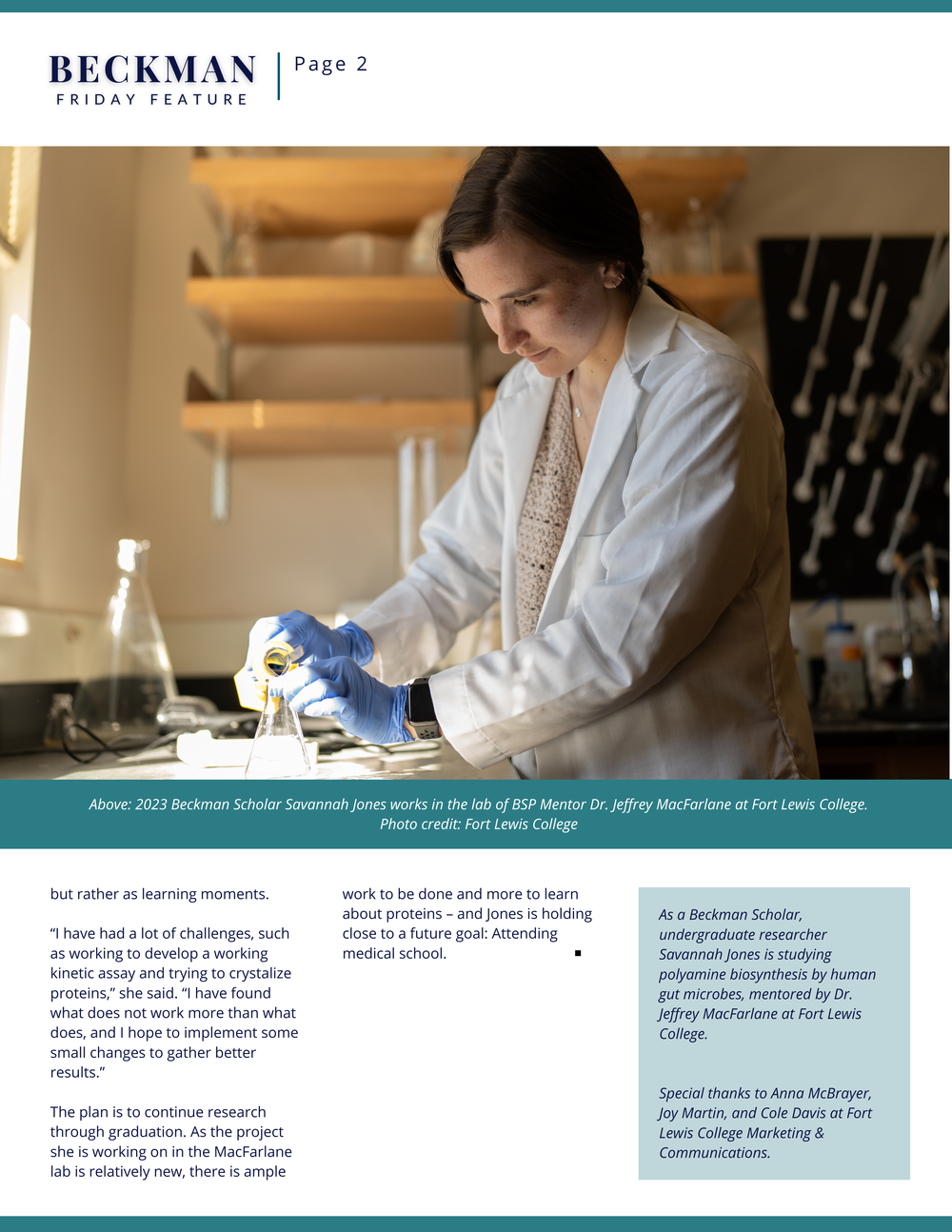 Beckman Friday Feature: Savannah Jones | Beckman Foundation